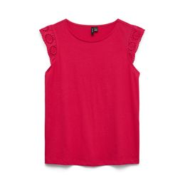 V&eacute;ro Moda T-Shirt VERO MODA "VMEMILY SL GATHERING TOP JRS NOOS", Damen, Gr. S, jazzy, Jersey, Obermaterial: 100% Baumwolle, unifarben, regular fit h&uuml;ftlang, Rundhals, Fl&uuml;gel&auml;rmel Spitze, Shirts T-Shirt, Baumwolle, regular fit, Spitze
