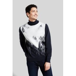 Rollkragenpullover Bugatti, Herren, Gr. XL, blau (marine), 70% Polyacryl, 30% Wolle, bedruckt, regular fit, ohne Ausschnitt, Rippb&uuml;ndchen, Pullover Rollkragenpullover, mit winterlichem Bergmotiv