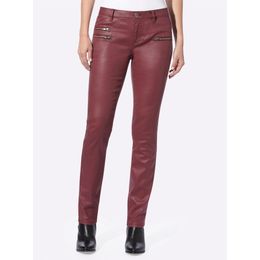 R&ouml;hrenhose Heine, Damen, Gr. 25, Kurzgr&ouml;&szlig;en, rot (bordeaux), 98% Baumwolle, 2% Elasthan, Beschichtung:100% Polyurethan, unifarben, lang, Hosen