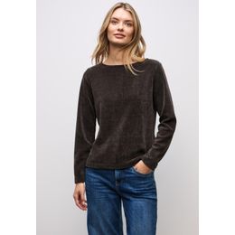 Street One Damen Langarmshirtdeep roast braun, Gr. 36, unifarben, Stoff, 98% Polyester, 2% Elasthan, Shirts, mit U-Boot-Ausschnitt