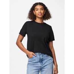 Rundhalsshirt Pieces "PCRIA SS FOLD UP SOLID TEE NOOS BC", Damen, Gr. XS, schwarz, Single Jersey, Obermaterial: 100% Baumwolle, unifarben, bequem h&uuml;ftlang, Rundhals, mit Aufschlag,mit Umschlag, Shirts Rundhalsshirt