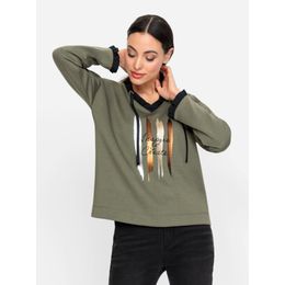 Sweatshirt Heine, Damen, Gr. 40, gr&uuml;n (khaki), 50% Modal, 44% Polyester, 6% Elasthan, unifarben, V-Ausschnitt, Sweatshirts Sweatshirt