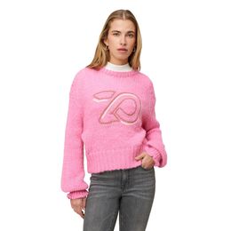 Strickpullover Zero "Damen mit Logostickerei", Damen, Gr. S, patch pinkpink, Strick, Obermaterial: 55% Polyacryl, 30% Polyester, 8% Polyamid, 7% Wolle, unifarben, figurumspielend normal, Rundhals, weit gewellter Abschluss mit Gummizug, Pullover Strickpullover, Plain/ohne Details