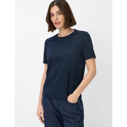 Kurzarmshirt Brax "Style CIRA", Damen, Gr. 46, blau (navy), 100% Baumwolle, Rundhals, Shirts