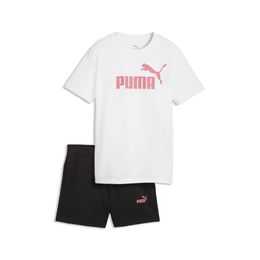 Freizeitanzug Puma "Essentials No.1 Logo T-Shirt und Shorts Set M&auml;dchen", M&auml;dchen, Gr. 128, wei&szlig; wild pink, Obermaterial: 100% Baumwolle. Rippe: 29% Polyester, 71% Baumwolle, Sportanz&uuml;ge Freizeitanzug