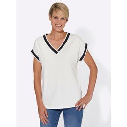 Kurzarmshirt Classic Basics "Kurzarm-Shirt", Damen, Gr. 42, beige (ecru), 100% Baumwolle, unifarben, V-Ausschnitt, Shirts