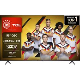 TCL Mini-LED-Fernseher "55Q6CX1", Energieeffizienz: F, schwarz, 55, Fernseher, 4K Multi-HDR Dolby Vision, 144Hz, ONKYO Dolby Atmos, Apple Airplay 2, Mini-LED-Fernseher