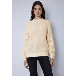 Longpullover STREET ONE STUDIO, Damen, Gr. 46, soft beige, Web, 60% Baumwolle, 40% Polyacryl, unifarben, comfort fit normal, Rundhals, B&uuml;ndchen, Pullover Longpullover, mit Strick-Detail