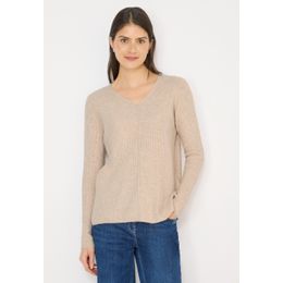 Strickpullover Cecil, Damen, Gr. L (42), desert beige melange, Web, 37% Baumwolle, 34% Polyacryl, 26% Polyester, 3% Elasthan, unifarben, normal normal, V-Ausschnitt, eingefasste Kante, Pullover Strickpullover, mit V-Ausschnitt
