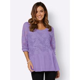 Spitzenbluse Lady, Damen, Gr. 46, lila (lavendel), 70% Baumwolle, 30% Polyamid, Chiffon:100% Polyester, unifarben, Rundhals, Blusen Spitzenbluse