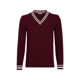 V-Ausschnitt-Pullover FELIX HARDY "Basic-Pullover mit V-Ausschnitt und Zopfmuster", Herren, Gr. L, bordeaux, 100% Baumwolle, Pullover