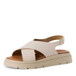 Plateausandale Tamaris, Damen, Gr. 41, ivory, Nubukleder, unifarben, Schuhe, Plateau, Riemchensandale mit Touch it-Ausstattung