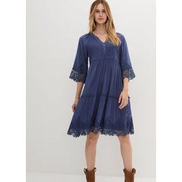bonprix Hemdblusenkleid mit Spitze, blau, Gr.42, Verspieltes Hemdblusenkleid aus nachhaltiger Viskose von Premium, aus Viskose