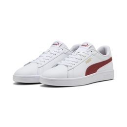 Sneaker Puma "Smash 3.0 Sneakers Erwachsene", Damen, Gr. 36, wei&szlig; bordeaux rot, Obermaterial: Synthetik, Textil, Kuhleder, Leder. Futter: Textil. Innensohle: Textil. Laufsohle: Gummi, Schuhe Sneaker