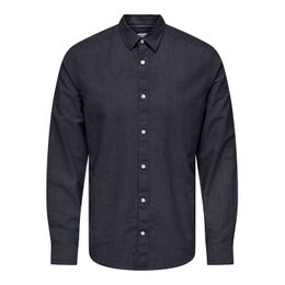 Only & Sons Langarmhemd ONLY & SONS "ONSCANTLEY LIFE LS SOLID LINEN SHIR OTL", Herren, Gr. S, N-Gr, schwarz navy, Web, Obermaterial: 95% Baumwolle, 5% Leinen, unifarben, slim fit normal, Hemden