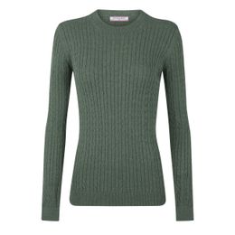 Rundhalspullover FELIX HARDY "Zopfmuster Pullover mit Rundhals", Damen, Gr. S, gr&uuml;n, 100% Baumwolle, Pullover Rundhalspullover