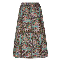 Midirock GOLDNER "Kurzgr&ouml;&szlig;e Viskoserock mit Patch-Druck", Damen, Gr. 25, bunt (bunt, gemustert), Obermaterial: 100% Viskose CV., figurumspielend, R&ouml;cke, Nahttaschen an der Seite