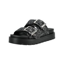 Pantolette Buffalo "Buffalo Pantoletten Lederimitat", Damen, Gr. 37, schwarz, wei&szlig;, Lederimitat, Schuhe Pantolette