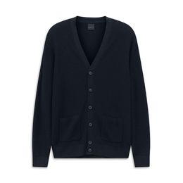 Cardigan Bugatti "Regular Fit", Herren, Gr. M, 390, marine, Strick, 50% Baumwolle, 50% Polyester, unifarben, regular fit, V-Ausschnitt, Strickjacken, mit einer Ribstruktur