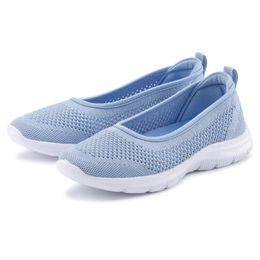 Sneaker Ballerinas Lascana "Halbschuh, Slip-On-Sneaker", Damen, Gr. 44, blau (hellblau), Obermaterial: 100% Textilmaterial. Decksohle: 100% Textilmaterial. Futter: 100% Textilmaterial. Laufsohle: 100% Synthetik, unifarben, Sportlich, Schuhe Ballerina, zum Reinschl&uuml;pfen VEGAN, Topseller