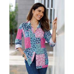Longbluse Classic Basics, Damen, Gr. 56, fuchsia, jeansblau, bedruckt, 100% Viskose, Paisley, gebl&uuml;mt, gemustert, mehrfarbig, Blusen Longbluse