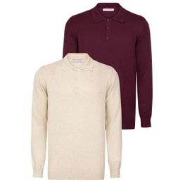 Polokragenpullover FELIX HARDY "Pullover mit Polo-Kragen 2er-Pack", Herren, Gr. L, beige, bordeaux, 100% Baumwolle, Pullover