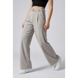 Jacqueline de Yong Anzughose JDY "JDYGEGGO LIFE BELT PANT JRS NOOS", Damen, Gr. M, L&auml;nge 32, chateau gray detail:belt, Jersey, Obermaterial: 95% Polyester, 5% Elasthan, regular fit lang, Hosen Anzughose