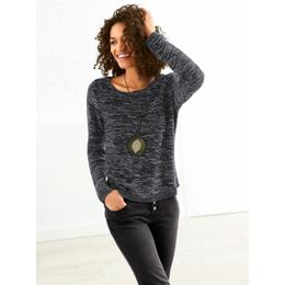 Rundhalspullover Casual Looks "Pullover", Damen, Gr. 46, schwarz (schwarz, meliert), 54% Baumwolle, 46% Polyacryl, meliert, figurumspielend, Pullover Rundhalspullover