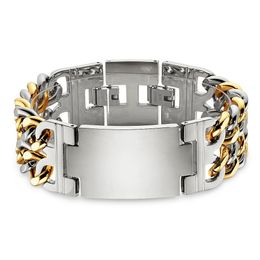 Edelstahlarmband Bruno Banani "Schmuck Geschenk breites Armband mit Platte", gelbgoldfarben, edelstahlfarben, Armb&auml;nder, Damen, 21cm, Edelstahl, Edelstahlarmband