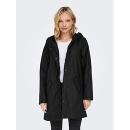 Funktionsmantel Only "ONLSALLY RAINCOAT OTW NOOS", Damen, Gr. XS, schwarz (schwarz with schwarz teddy), Web, Obermaterial: 100% Polyester, leicht gl&auml;nzend, unifarben, figurumspielend Po-bedeckend, hoch geschlossener Ausschnitt, M&auml;ntel Funktionsmantel, mit Kapuze und Teddypl&uuml;schfutter