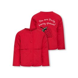 Steppjacke KIDS Only "KMGROSALINA QUILTED JACKET OTW NOOS", Jungen, Gr. 128, barbados cherry print:strawberry, Web, Obermaterial: 100% Nylon, unifarben, normal normal, Rundhals, eingefasste Kante, Jacken Steppjacke