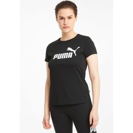 T-Shirt Puma "ESS LOGO TEE", Damen, Gr. S, schwarz (Puma schwarz), Jersey, Obermaterial: 100% Baumwolle, meliert, regular fit normal, Rundhals, Shirts T-Shirt, Regular Fit Passform, sportlicher Stil, Kurzarmdesign