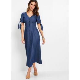 bonprix Langes Jeanskleid, blau, Gr.36, Sommerliches Jeanskleid mit Knoten an den &Auml;rmeln, 100% Baumwolle (organic)