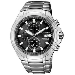 Chronograph Citizen, silber (silberfarben, schwarz), Armbanduhren, Herren, Chronograph, Armbanduhr, Herrenuhr, Solar, Stoppfunktion, Titan, Saphirglas