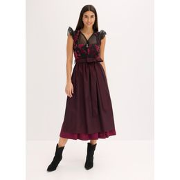 bonprix Dirndl mit Samt in Midil&auml;nge (2-tlg.Set), rot, Gr.44, traditionelles Dirndl mit hochwertigen Samtmieder mit Burn-Out Muster und changierender Sch&uuml;rze. Der Rock ist mit einem angenehmen Baumwollfutter ausgestattet., aus Samt