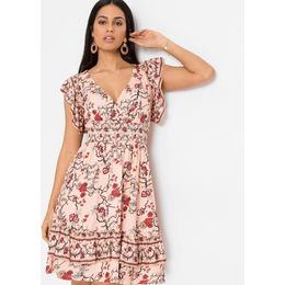 bonprix Jerseykleid mit Volant, orange, Gr.48/50 (XL), Modernes Kleid mit Volant und sch&ouml;nem Druck