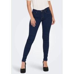 Skinny-fit-Jeans Only "ONLRAIN LIFE REG SKINNY DNM", Damen, Gr. M (38), L&auml;nge 34, blau (dunkelblau denim), Denim/Jeans, Obermaterial: 53% Viskose (LENZING&trade; ECOVERO&trade;), 29% Baumwolle, 17% Polyester, 1% Elasthan, unifarben, skinny fit kn&ouml;chellang, Jeans Skinny-fit-Jeans, mit G&uuml;rtelschlaufen