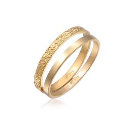 Ring-Set Elli Premium "Ring Bandring Basic Geh&auml;mmert (Set 2-tlg) 375 Gelbgold" Gr. 54, gold, Fingerringe, Damen, 54, ohne Stein, Gelbgold 375, 2mm, Ring-Set