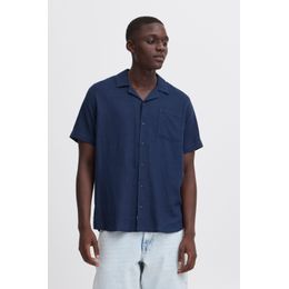 Leinenhemd Blend "BHVictor", Herren, Gr. XXL, US-Gr&ouml;&szlig;en, marineblaus, 55% Leinen, 45% Viskose, unifarben, Basic normal, V-Ausschnitt, weit eingefasste Kante, Hemden, Stilvolles Kurzarmhemd aus Leinenmix und Brusttasche