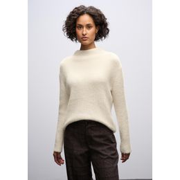 Stehkragenpullover Street One, Damen, Gr. 44, soft beige, Stoff, 55% Polyester, 45% Baumwolle, unifarben, normal normal, hoch geschlossener Ausschnitt, Rippb&uuml;ndchen, Pullover Stehkragenpullover, mit Stehkragen