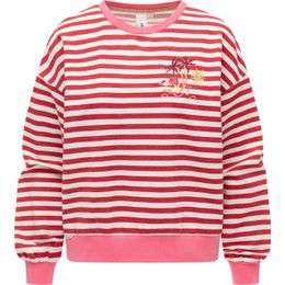 Rundhalspullover Ragwear "Sweater Wuss Stripes", Damen, Gr. M, rot, Obermaterial: 50% Baumwolle CO. 50% Polyester PES., Rundhals, &Auml;rmel ohne &Auml;rmelschlitz Rippb&uuml;ndchen, Pullover Rundhalspullover