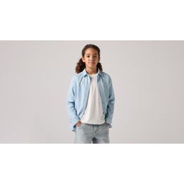 Jeanshemd LEVI'S KIDS "LVB BATTERY HOUSEMARK SHIRT", Jungen, Gr. 12 (152), N-Gr, avalon, Web, Obermaterial: 100% Baumwolle, unifarben, regular fit normal, Manschette, Hemden Jeanshemd, mit Logo Stickerei