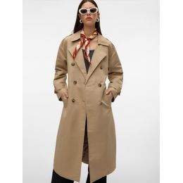 V&eacute;ro Moda Trenchcoat VERO MODA "VMCHLOE LONG TRENCHCOAT GA NOOS", Damen, Gr. XL, braun, Web, Obermaterial: 100% Polyester, unifarben, l&auml;ssig geschnitten ca. Mitte Wade, mit Riegel, M&auml;ntel Trenchcoat, Zweireiher mit Bindeg&uuml;rtel