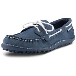 Barfu&szlig;schuh Leguano "MORECASSIN", Damen, Gr. 44, blau, Nubukleder, Schuhe Barfu&szlig;schuh, Schn&uuml;rschuh, Halbschuh, Mokassin mit modischen Durchz&uuml;gen