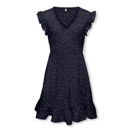 Sommerkleid KIDS Only "KOGHILLARY V NECK DRESS CS WVN", M&auml;dchen, Gr. 122/128, N-Gr, night sky aop:wei&szlig; dots, Web, Obermaterial: 98% Polyester, 2% Elasthan, bedruckt, gepunktet, figurumspielend Midi, V-Ausschnitt, Fl&uuml;gel&auml;rmel R&uuml;schen, Kleider Sommerkleid