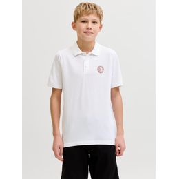 Jack & Jones Poloshirt JACK & JONES JUNIOR "JJALLIANCE POLO SS JNR", Jungen, Gr. 176, hellwei&szlig;, Single Jersey, Obermaterial: 100% Baumwolle, bedruckt, unifarben, normal normal, Shirts, mit Knopfleiste