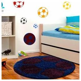 Kinderteppich Ayyildiz TEPPICHE "Fun 6001" Gr. 10, blau (navy), H:30mm &Oslash;:120cm, Kunstfaser, Teppiche, Kinderteppich, robuster Kurzflor, Fussball, Kinderzimmer