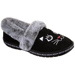 Pantoffel Skechers "TOO COZY MEOW PAJAMAS", Damen, Gr. 36, schwarz, Synthetik, Velourslederimitat, Schuhe Pantoffel, Hausschuh mit gesticktem Katzengesicht