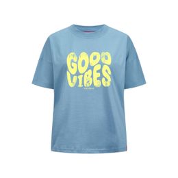 T-Shirt SALZHAUT "Shirt LEEV - GOOD VIBES", Damen, Gr. XS, blau (ice blau), Obermaterial: 100% Baumwolle CO., Shirts T-Shirt