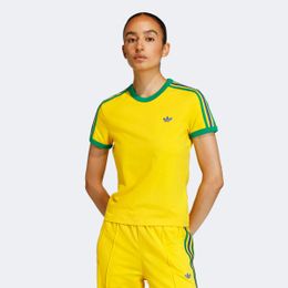 T-Shirt adidas originals "3-STREIFEN SCHMAL GESCHNITTEN", Damen, Gr. L, eqt gelb, gr&uuml;n, collegiate royal, Obermaterial: 93% Baumwolle, 7% Elasthan, Rundhals, Shirts T-Shirt, sanft anliegende Passform, ohne Verschluss, f&uuml;r sportlichen Look